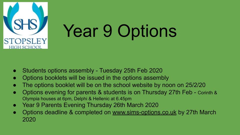 Stopsley High School - Year 9 Options